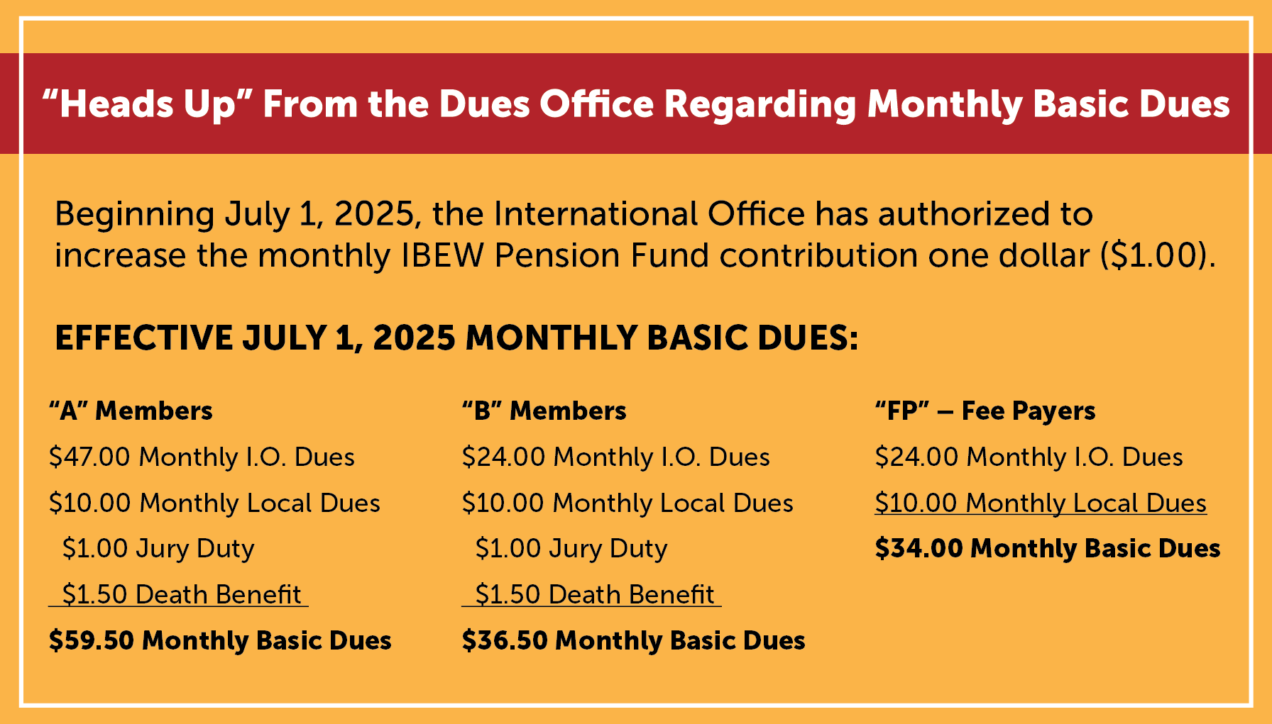 “Heads Up” From the Dues Office Regarding Monthly Basic Dues — IBEW ...