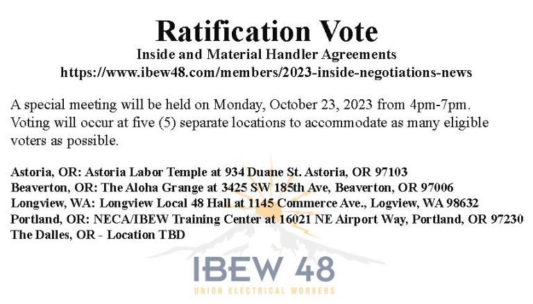Inside & Material Handler Ratification Vote — IBEW Local 48 ...