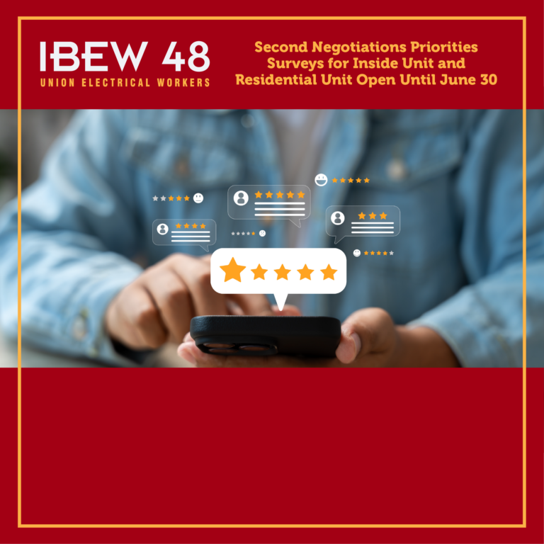 Inside & Residential Negotiations Surveys Close On June 30 — IBEW Local ...